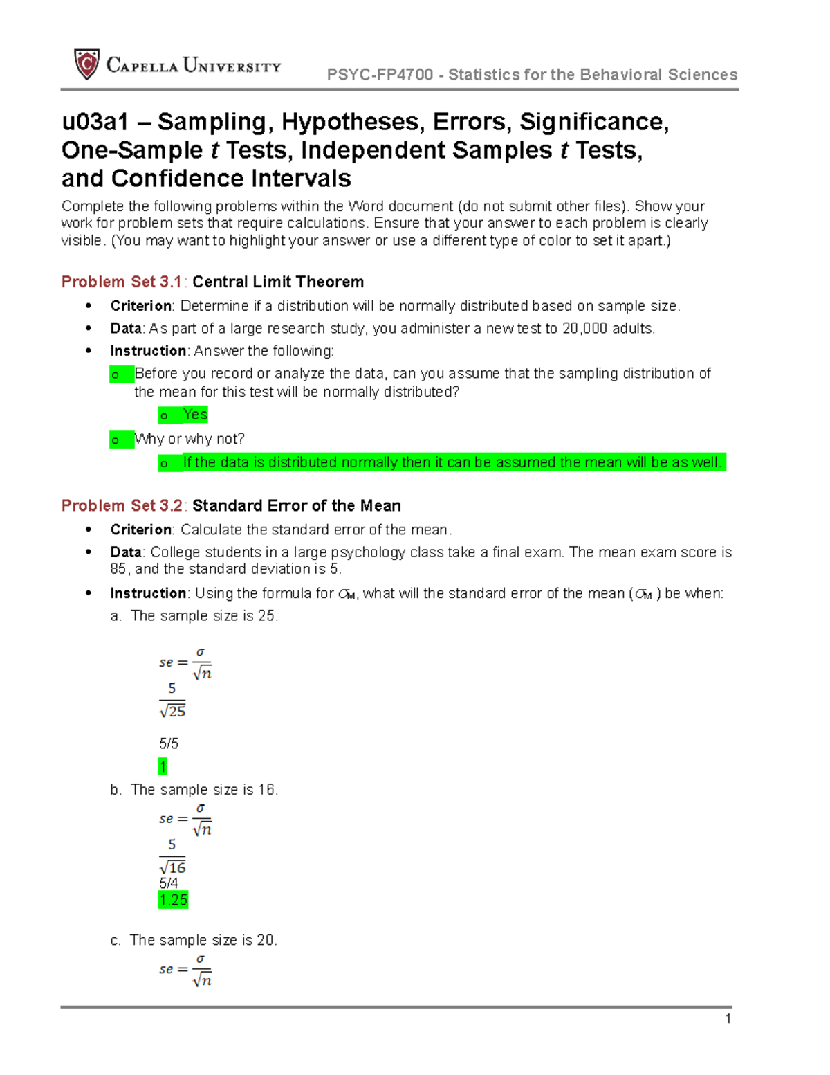 College Statistics Problems