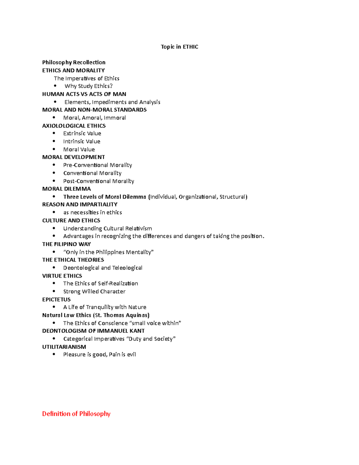 Module-1 - module number 1 - Topic in ETHIC Philosophy Recollection ...