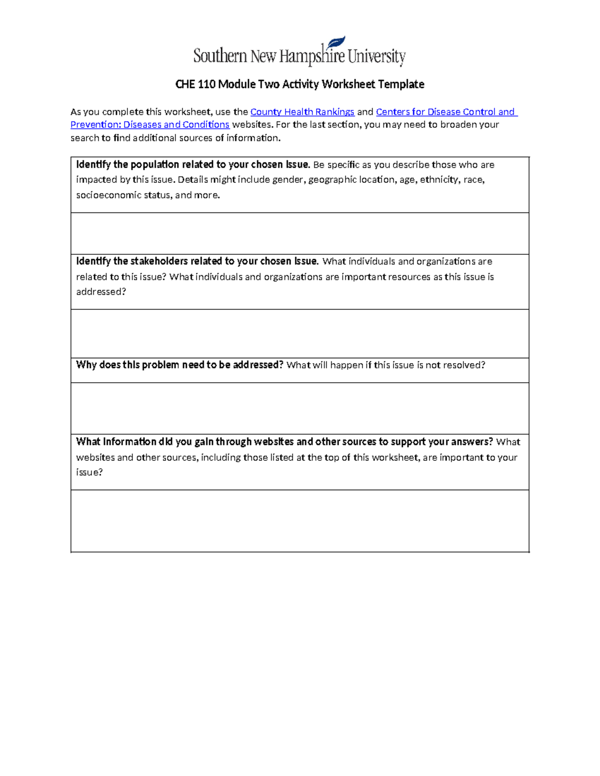 Che110 module two worksheet - CHE 110 Module Two Activity Worksheet ...