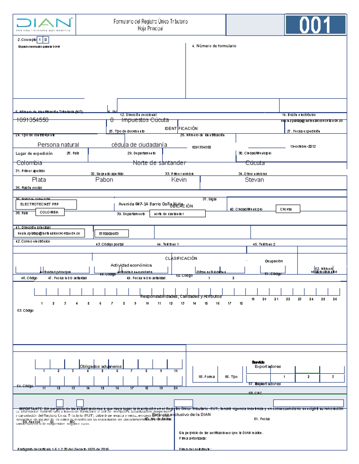 DIAN-RUT - pratica - Avenida 6#7-14 Barrio Doña Nidia Concepto 1 0 ...
