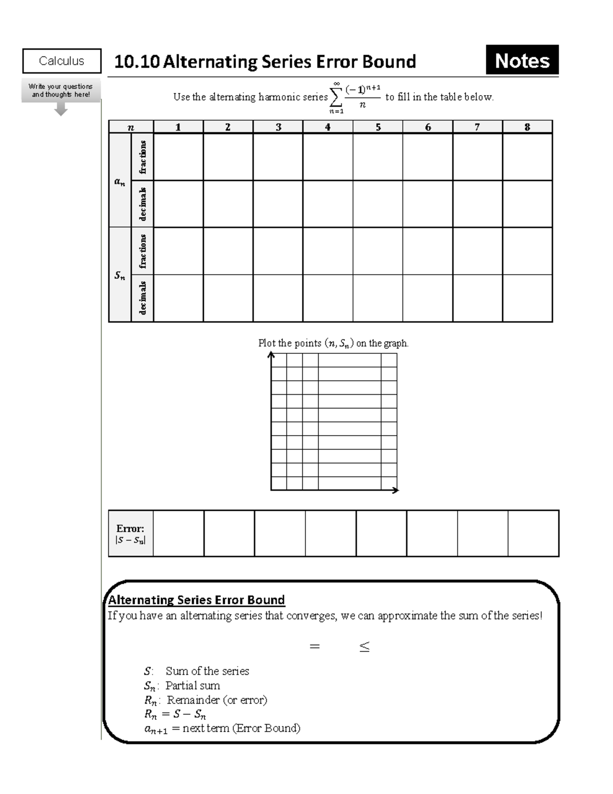 Calculus Notes 10.10 Alternating Series Error Bound - Studocu