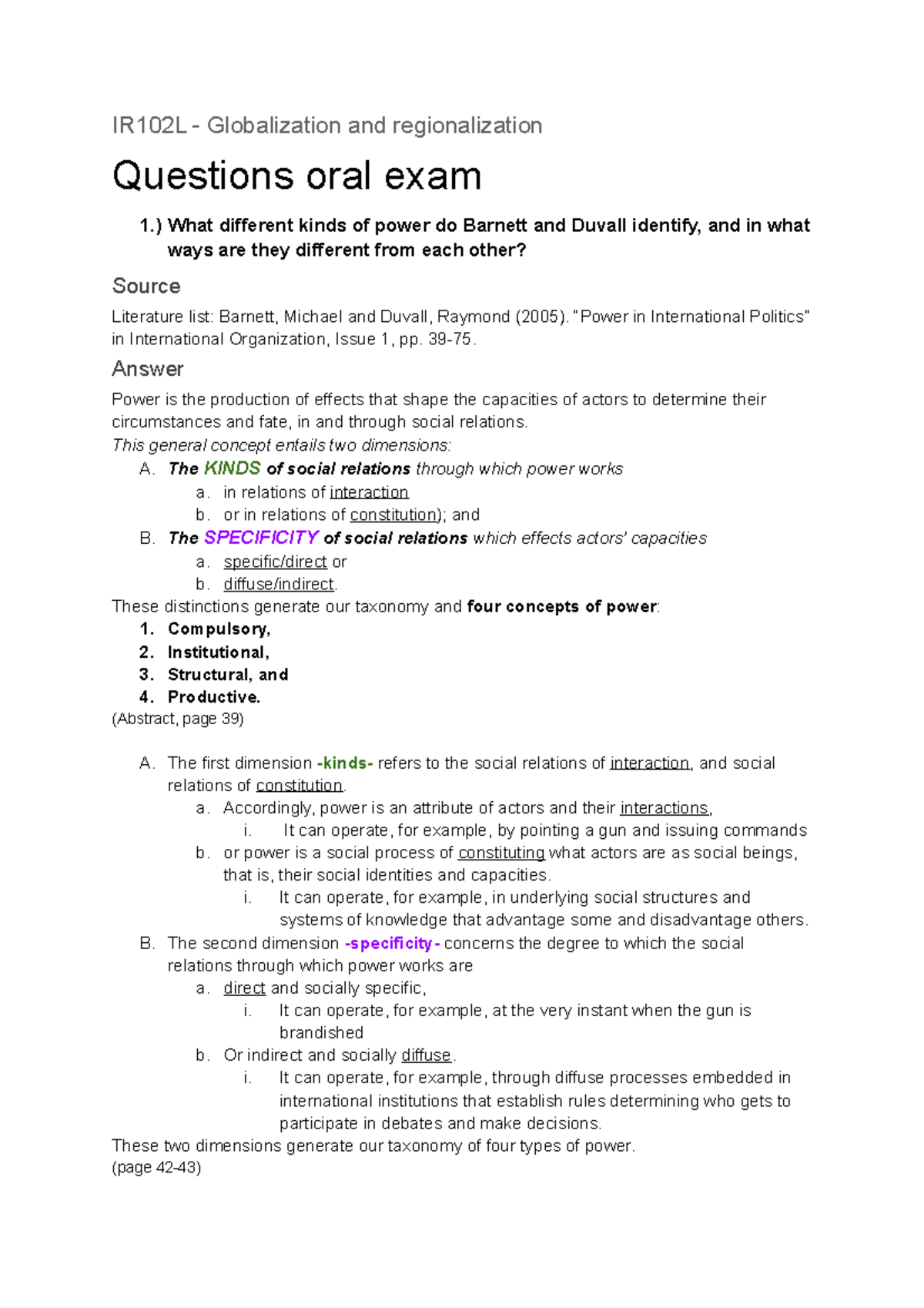 oral exam with answers on them. - IR102L - Globalization and ...