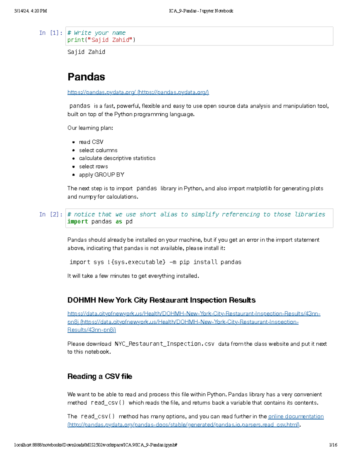 Ica 9 Pandas Jupyter Notebook In 1 Pandas Pandaspydata Pandaspydata Pandas Is A 9144