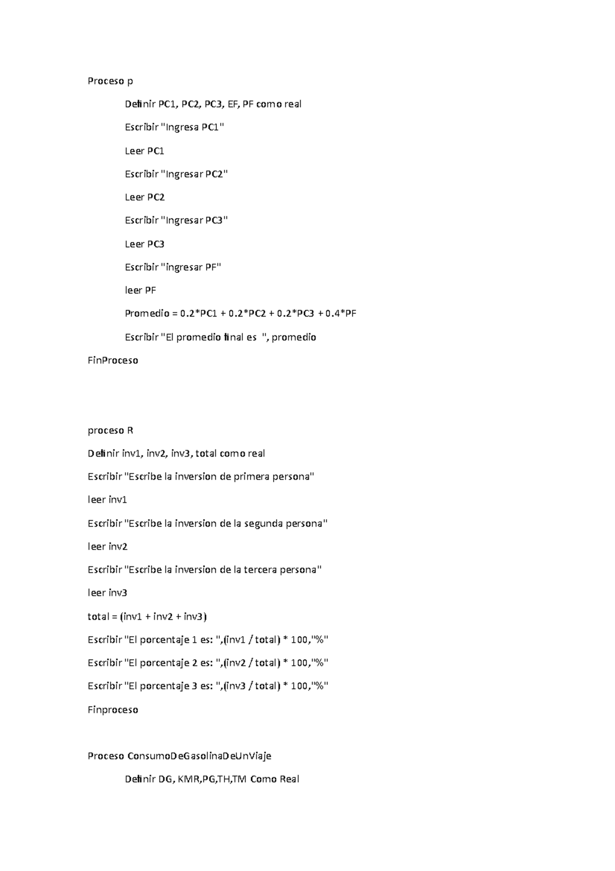 Proceso 1 de principios de algoritmos - Proceso p Definir PC1, PC2, PC3, EF, PF como real ...