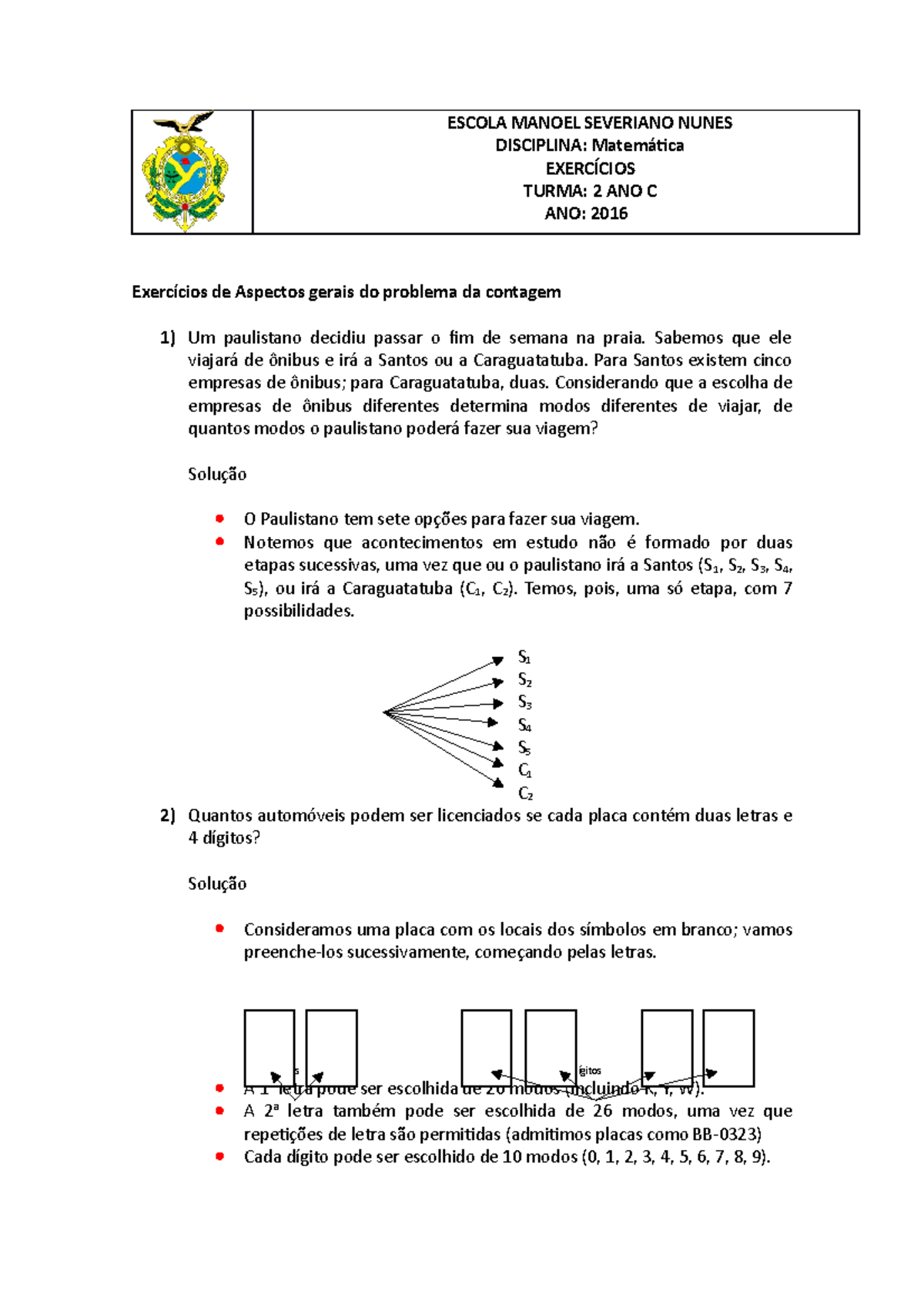 Exercícios de Aspectos gerais do problema da contagem - ESCOLA MANOEL ...