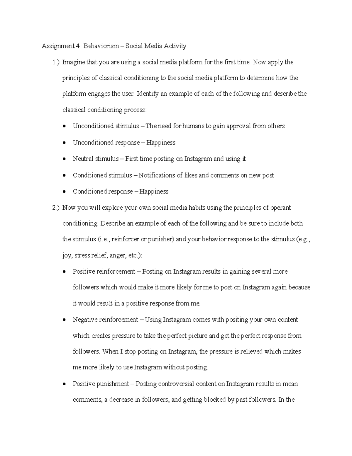Assignment 4: Social Media Activity - Assignment 4: Behaviorism – Social Media Activity 1 ...