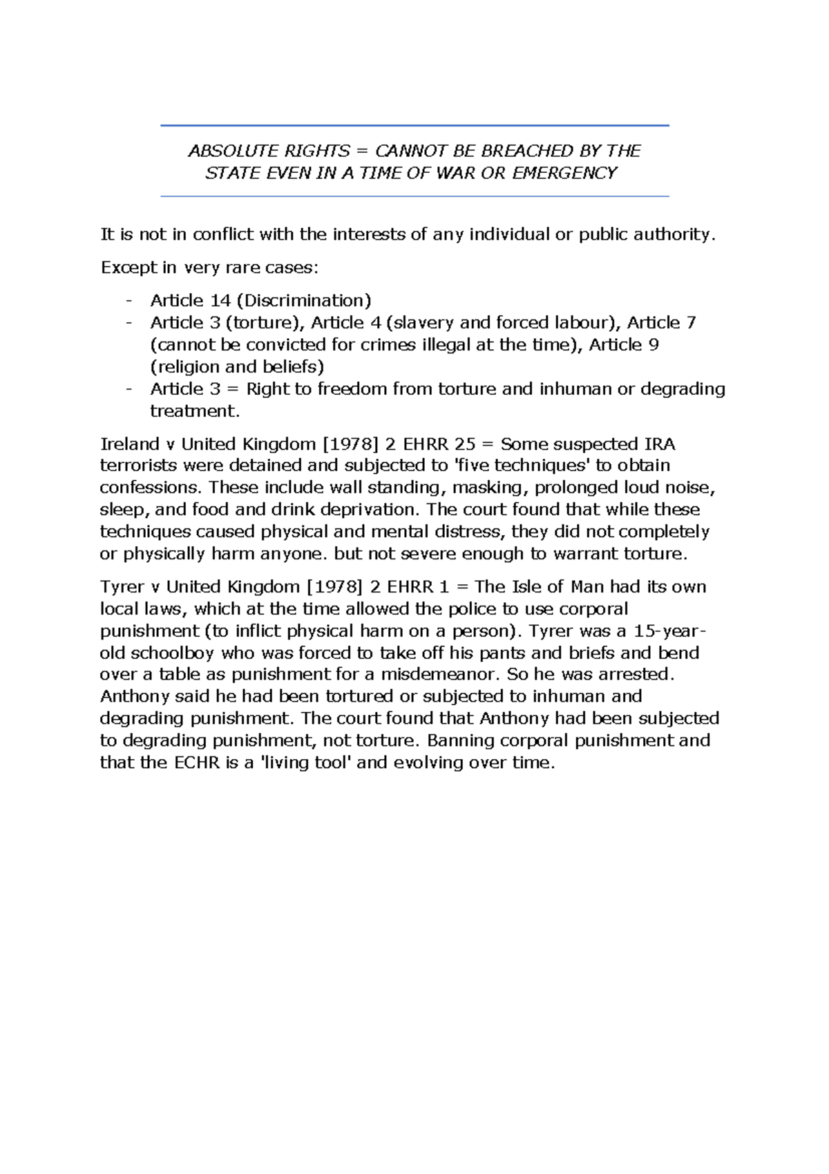 Absolute Rights = Cannot BE Breached BY THE State EVEN IN A TIME OF WAR ...