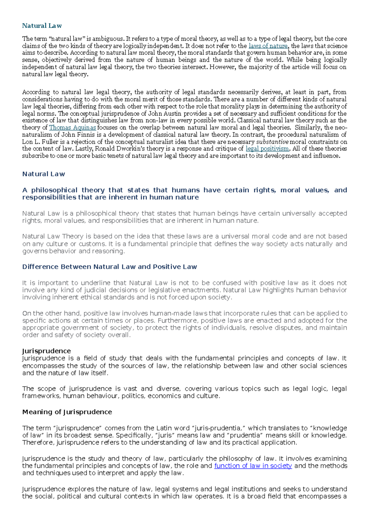 Jurisprudence Notes - Natural Law The term “natural law” is ambiguous ...