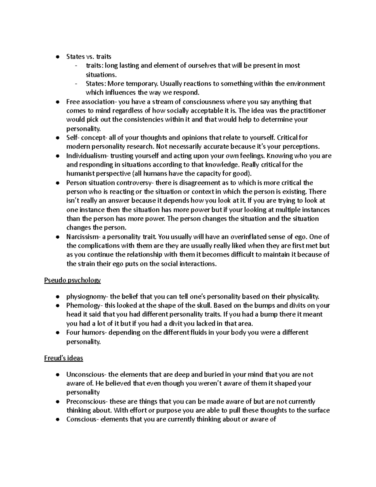 Psych 111 Module 5 - States vs. traits - traits: long lasting and ...