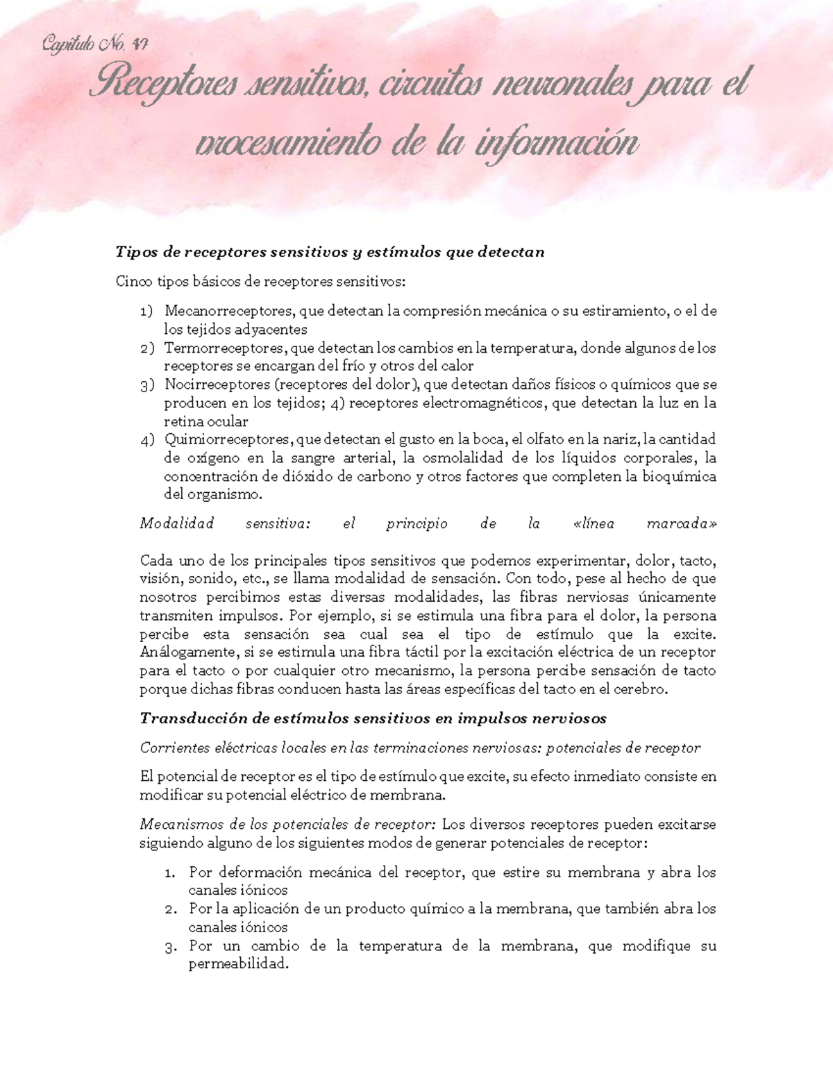 Resumen Capítulo 47 - Guyton E Hall Tratado De Fisiologia Médica - Tipos de receptores ...