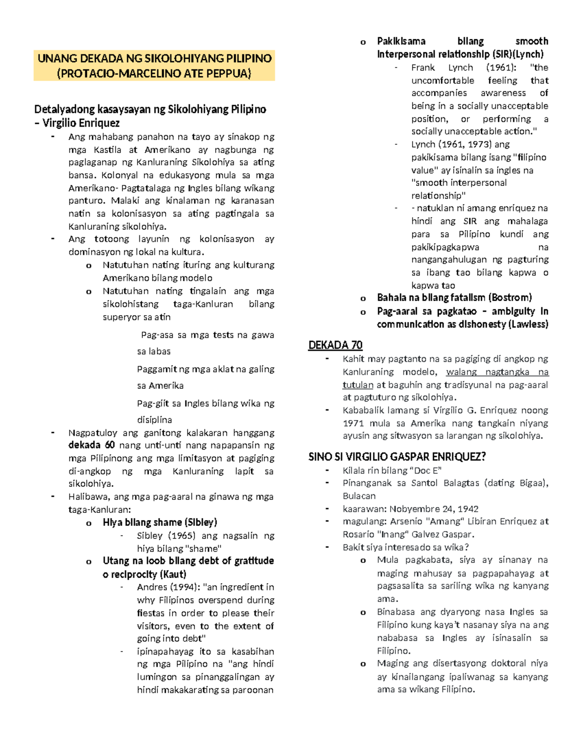 Filipino Psychology - UNANG DEKADA NG SIKOLOHIYANG PILIPINO (PROTACIO ...
