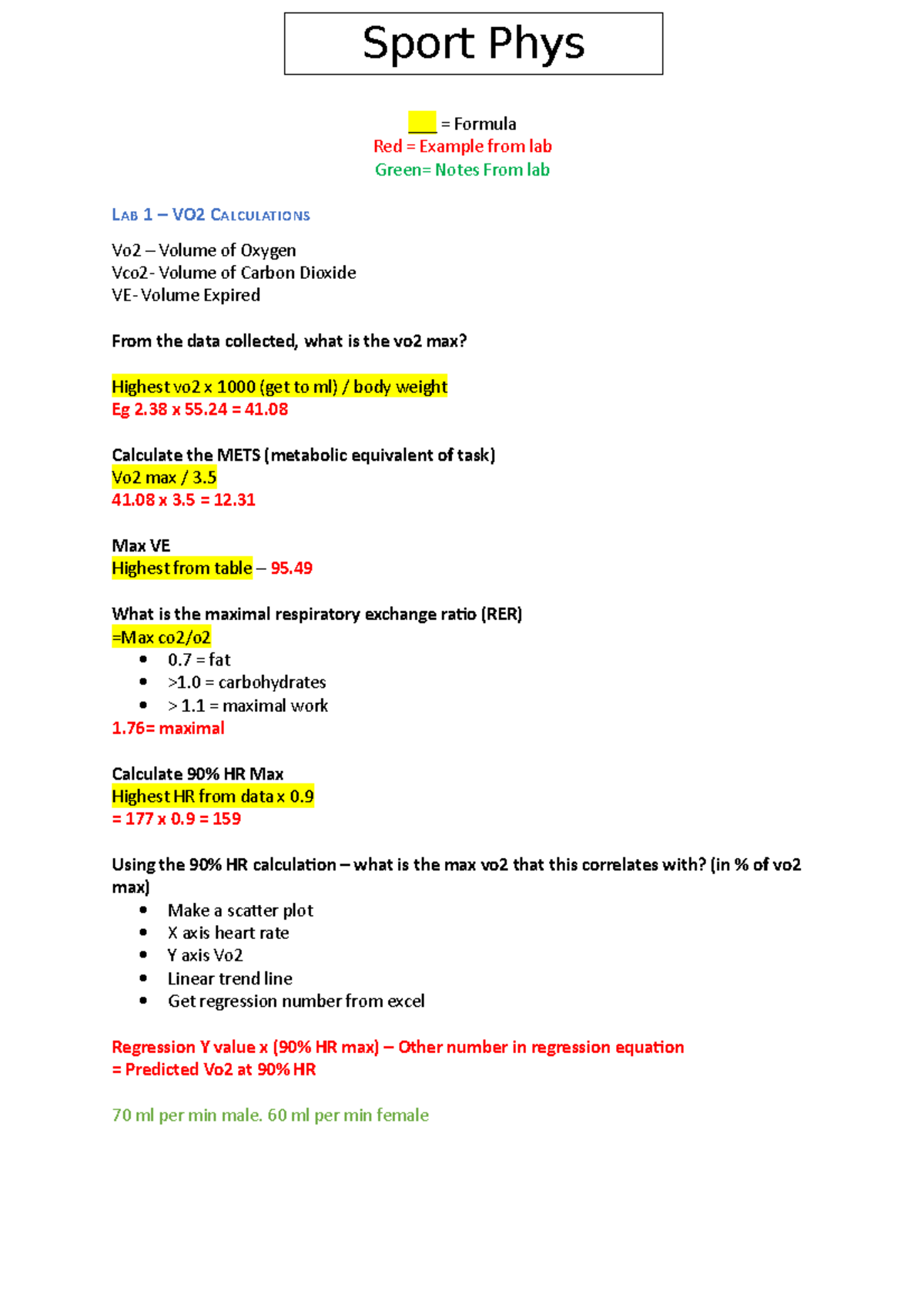 Sport Phys Equations - ___ = Formula Red = Example from lab Green ...