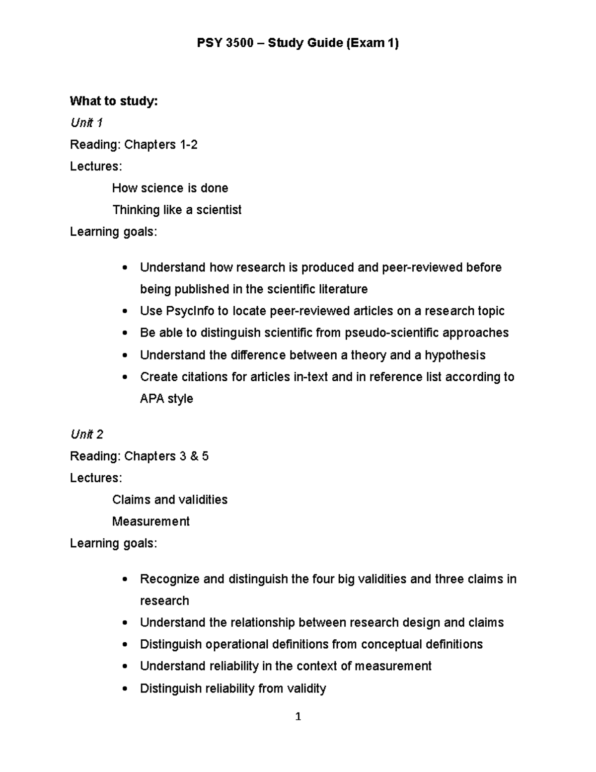 Psy 3500 Study Guide Exam 1 Psy 3500 Study Guide Exam 1 What