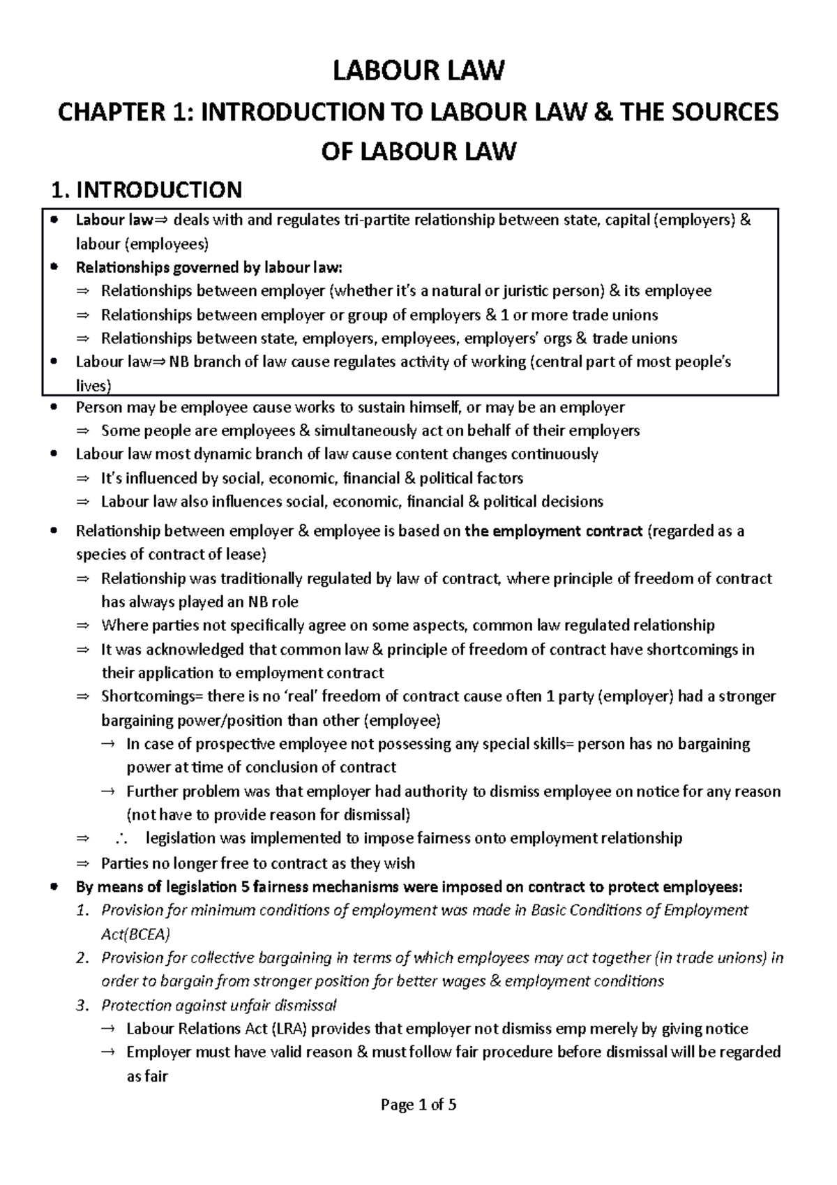 Labour Law- Chapter 1 - LABOUR LAW CHAPTER 1: INTRODUCTION TO LABOUR ...