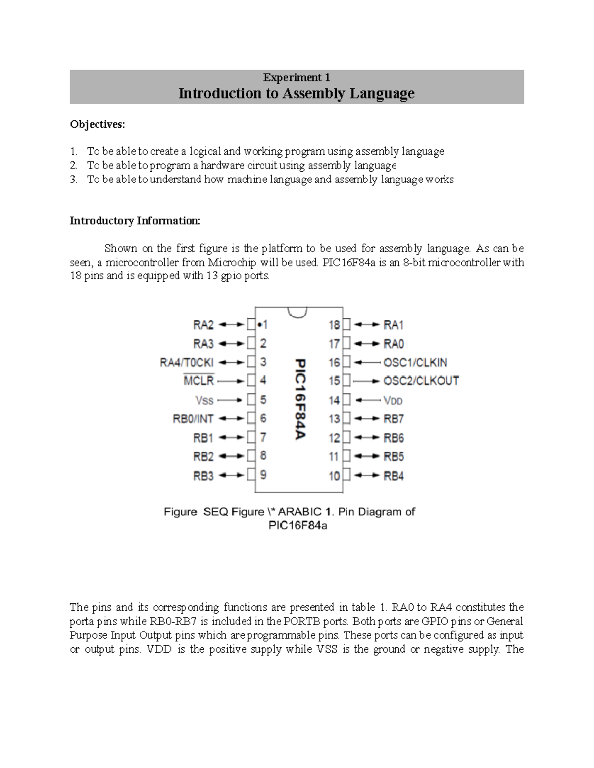 Experiment 1 - As can be seen, a microcontroller from Microchip will be ...