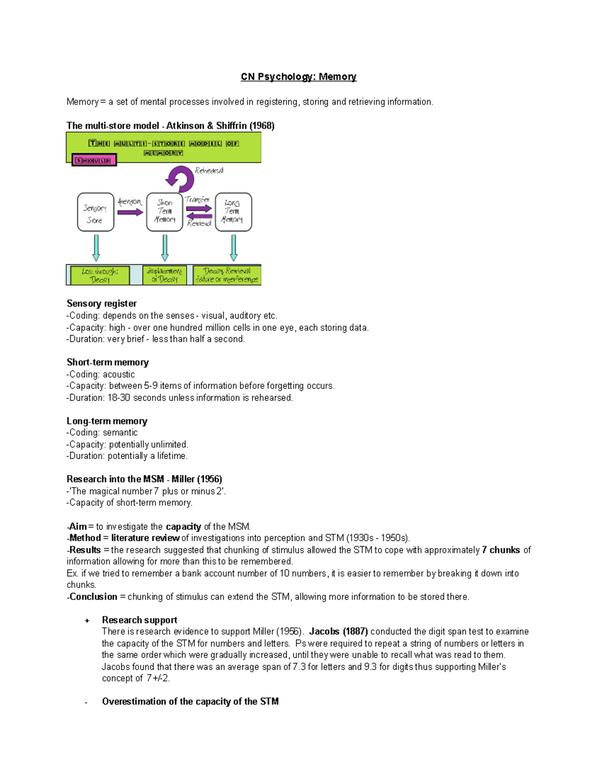 CN Psychology Memory - CN Psychology: Memory Memory = a set of mental ...
