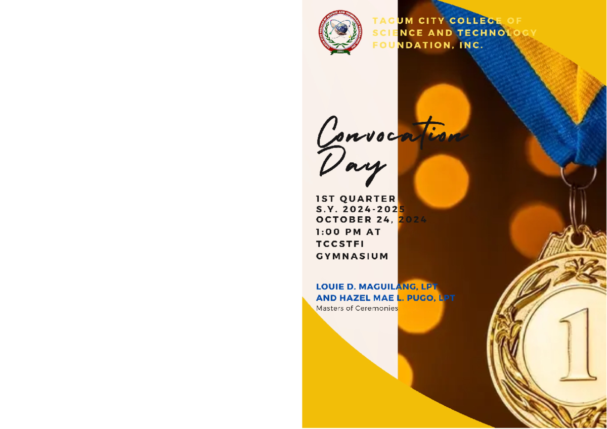 Convocation Program - Teacher Education - SCIENCE AND TAGUM CITY ...