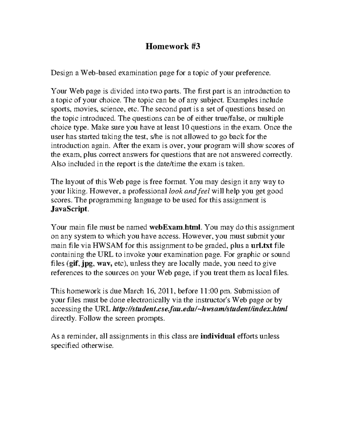 Homework assignment 3 - Homework Design a Web-based examination page ...