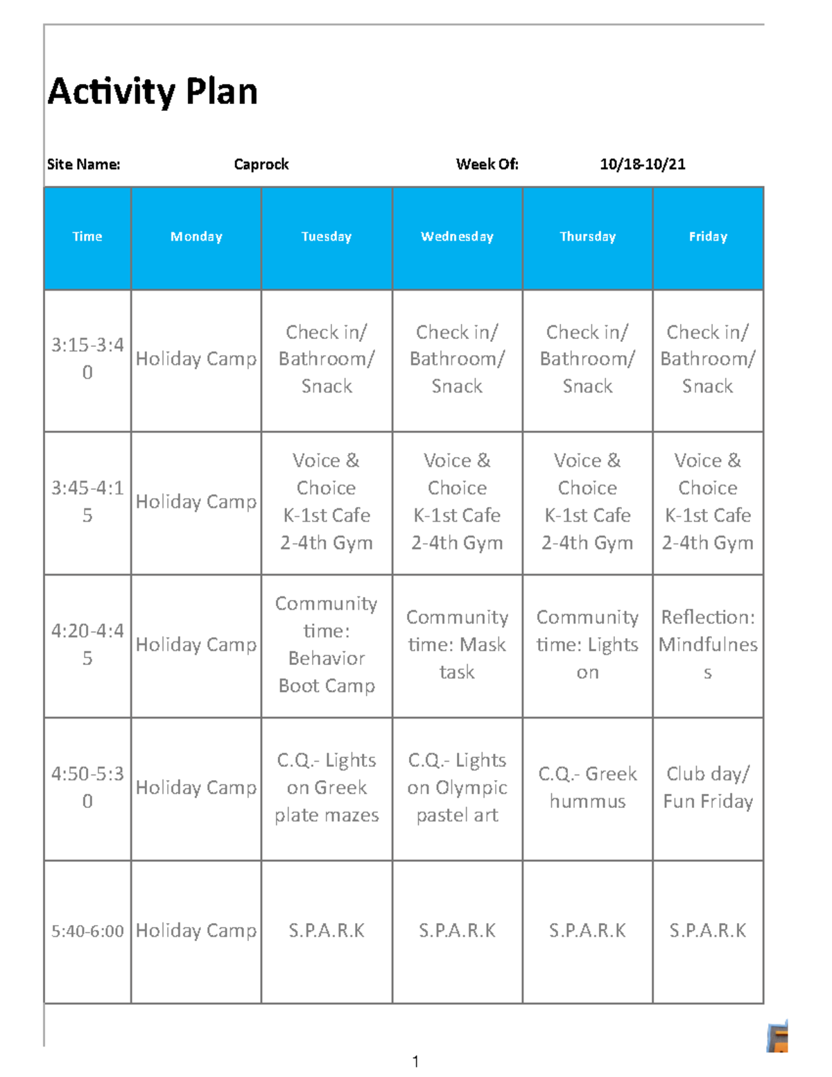 Excel Activity Plan for CQ-Blank-No Icons - Copy - Ac#vity Plan Site ...