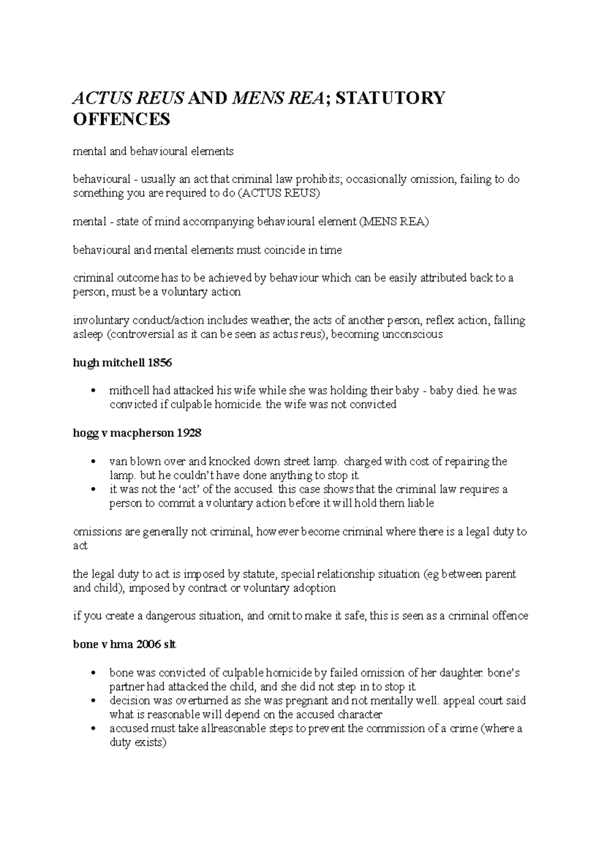 Actus Reus, Mens Rea, Statutory Liability - ACTUS REUS AND MENS REA ...