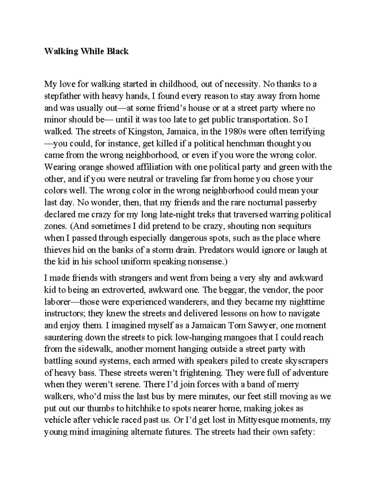 Walking While Black - English Article - Walking While Black My love for walking started in - Studocu