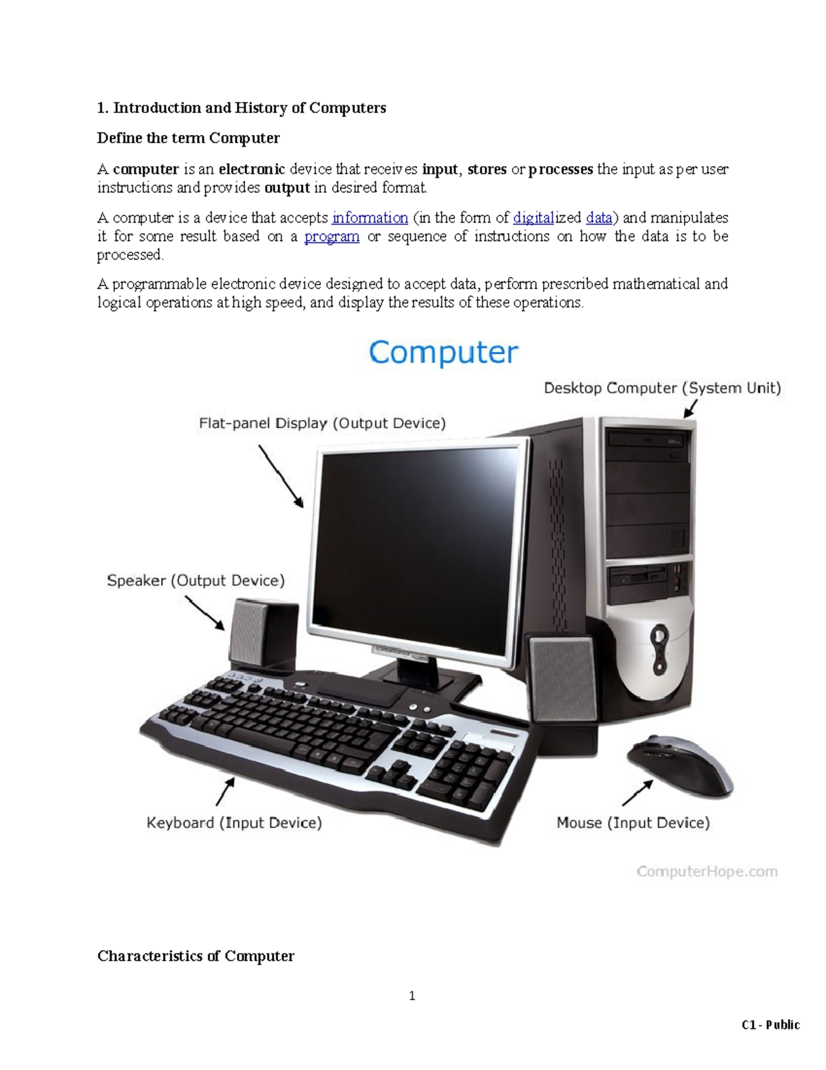 1. Introduction and History of Computers - 1. Introduction and History of Computers Define the ...
