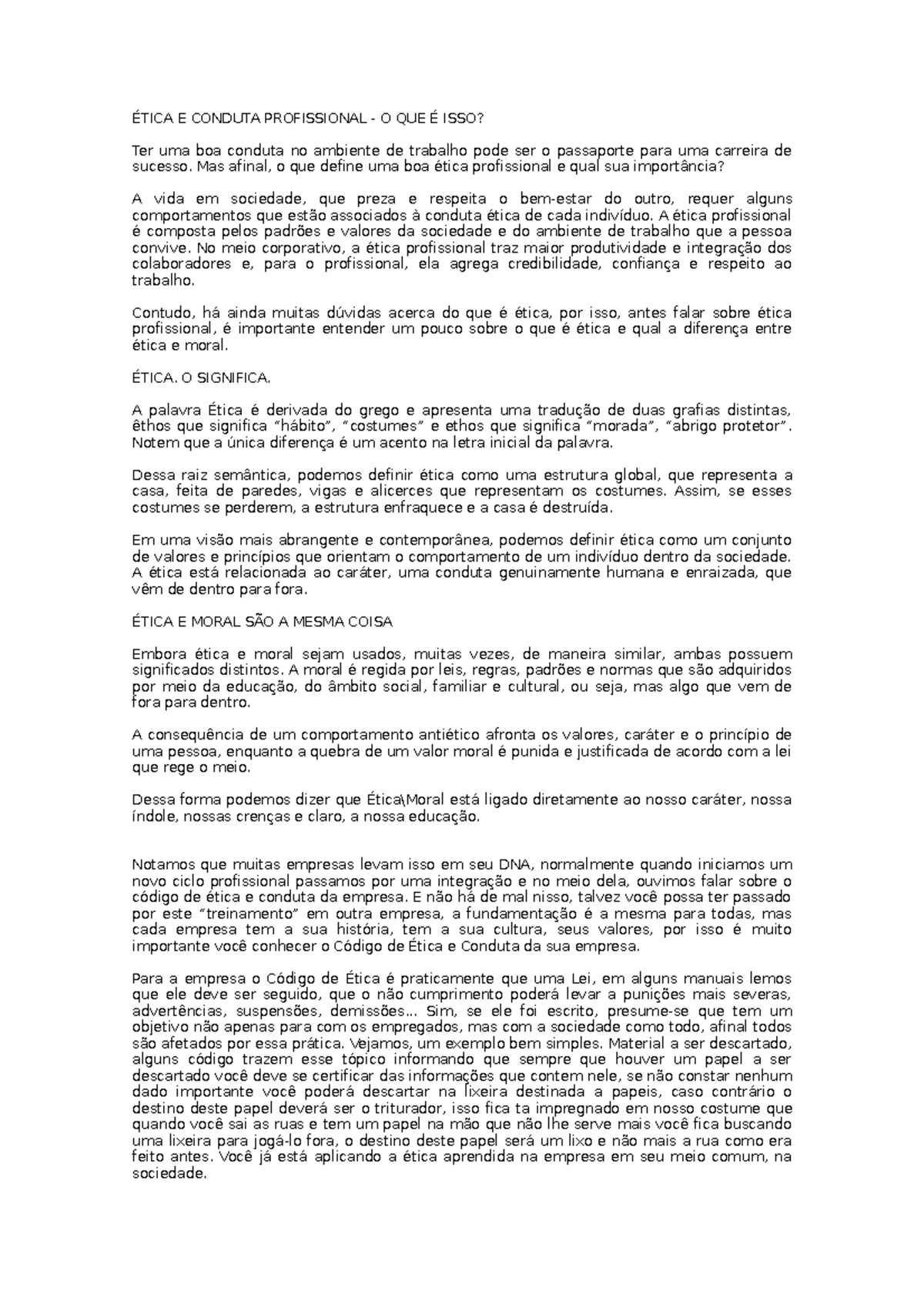 ÉTICA E Conduta Profissional - ÉTICA E CONDUTA PROFISSIONAL - O QUE É ...
