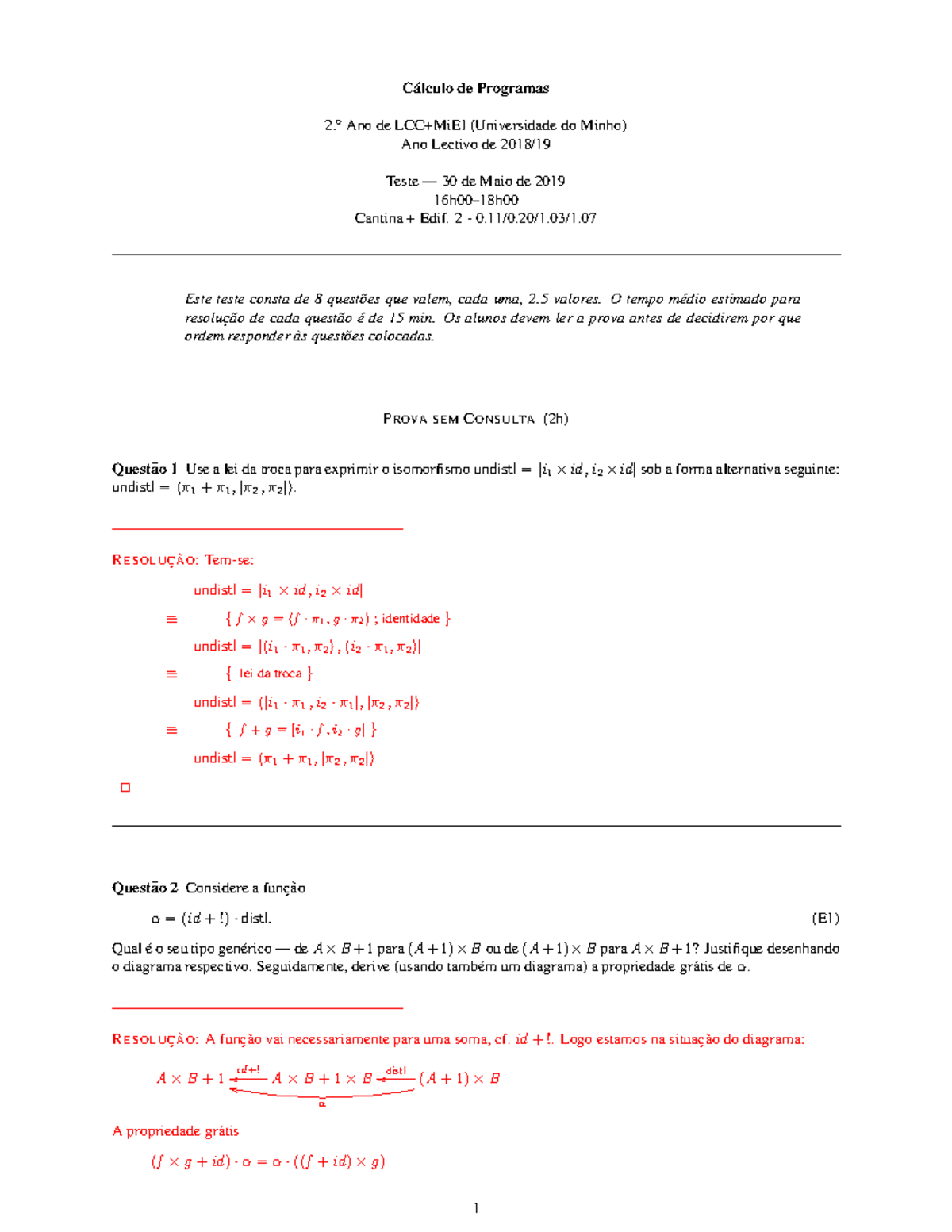 Cp18191 - Calculo de Programas ́ 2 .oAno de LCC+MiEI (Universidade do ...