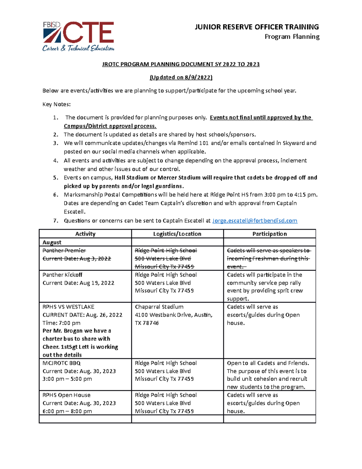Jrotc Program Planning Document updated 8 8 2022 - Program Planning ...