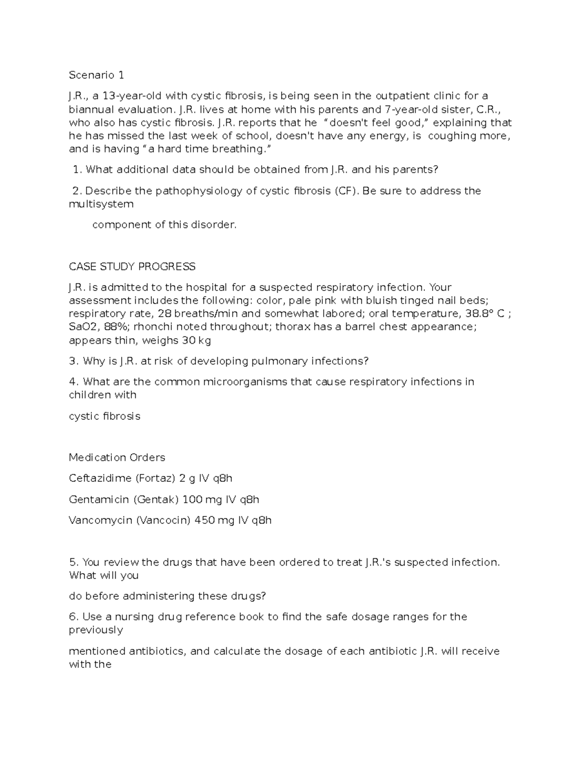 Scenario 1 ( Level 2 CASE Vignette) - Scenario 1 J., a 13-year-old with ...
