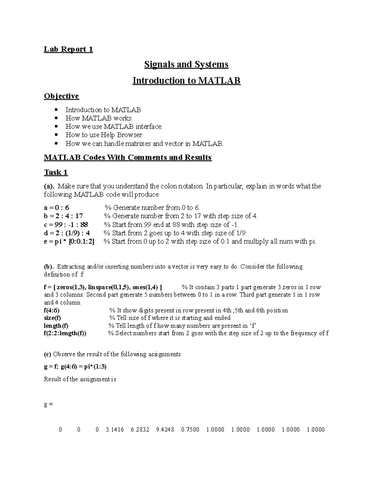 Lab Report 1 S&S - Lab Report 1 Signals and Systems Introduction to ...