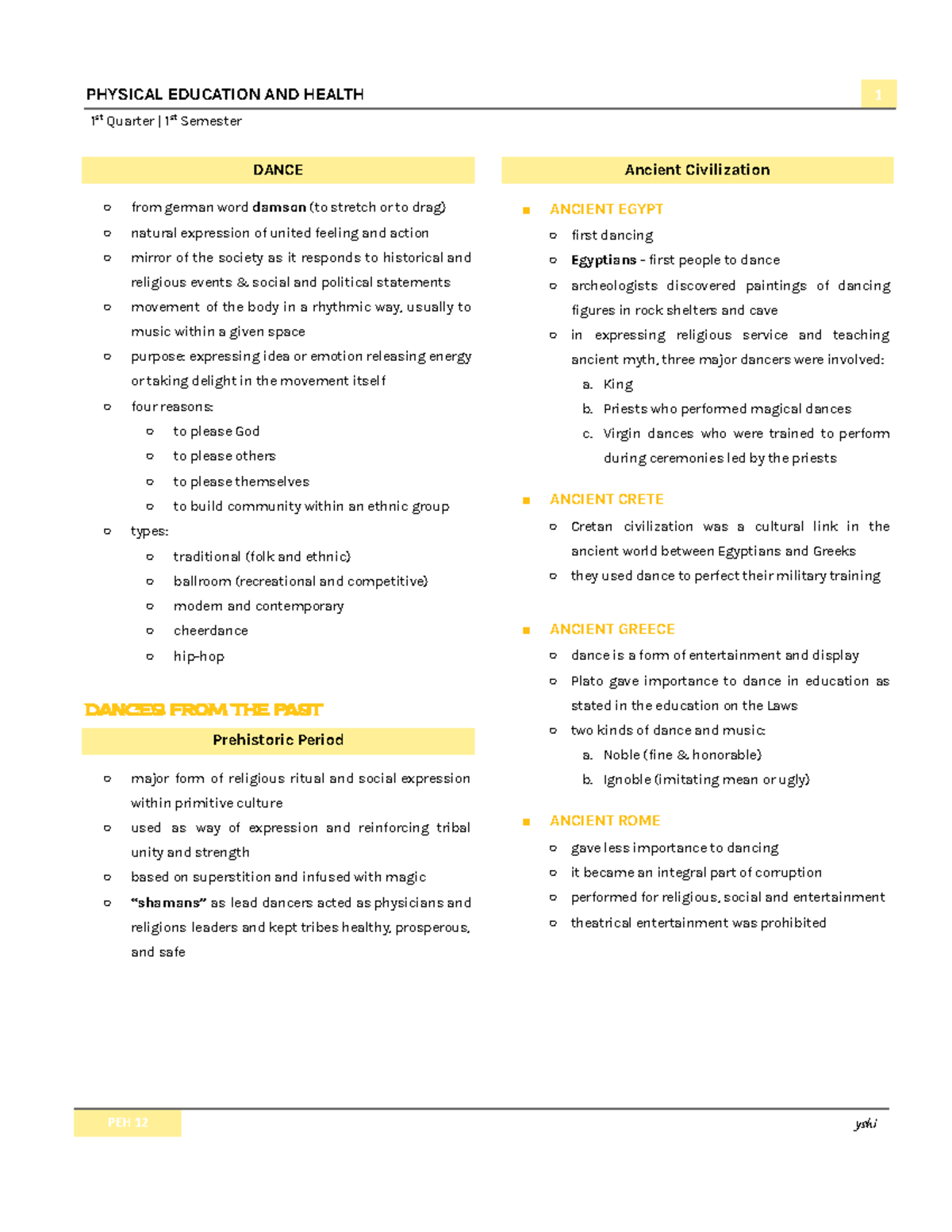 PEH Lecture - notes - PHYSICAL EDUCATION AND HEALTH 1 1 st Quarter ...