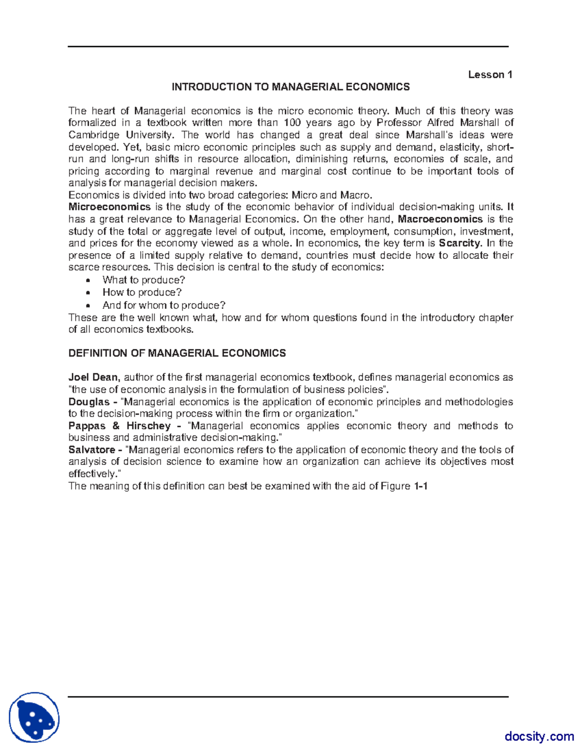 Introduction managerial economics lecture notes - Lesson 1 INTRODUCTION ...