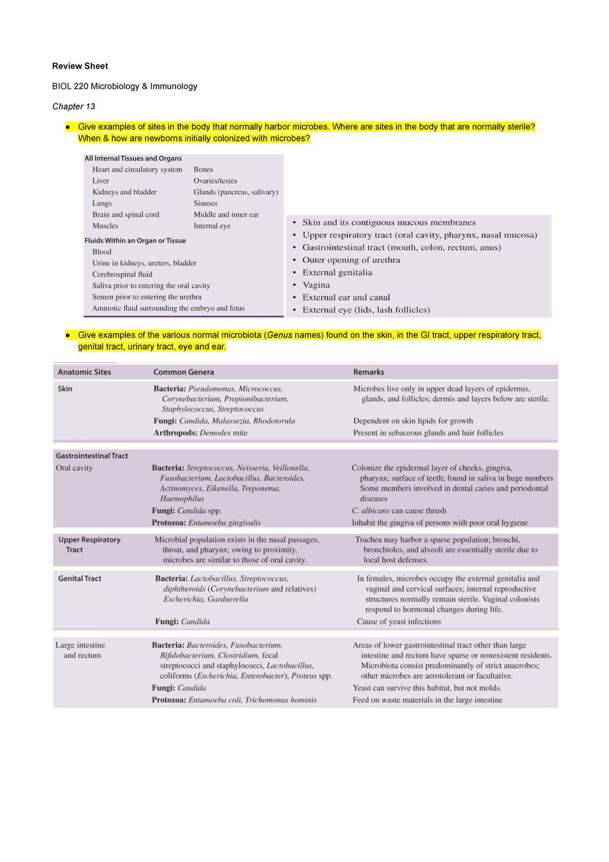 EXAM 3 Review - Review Sheet BIOL 220 Microbiology & Immunology Chapter ...
