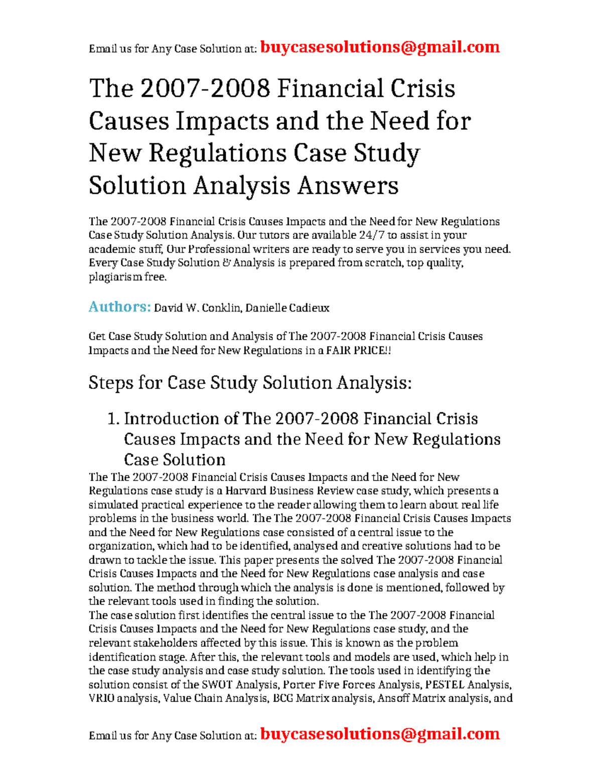 Case Solution The 2007-2008 Financial Crisis Causes Impacts and the Need for New Regulations ...