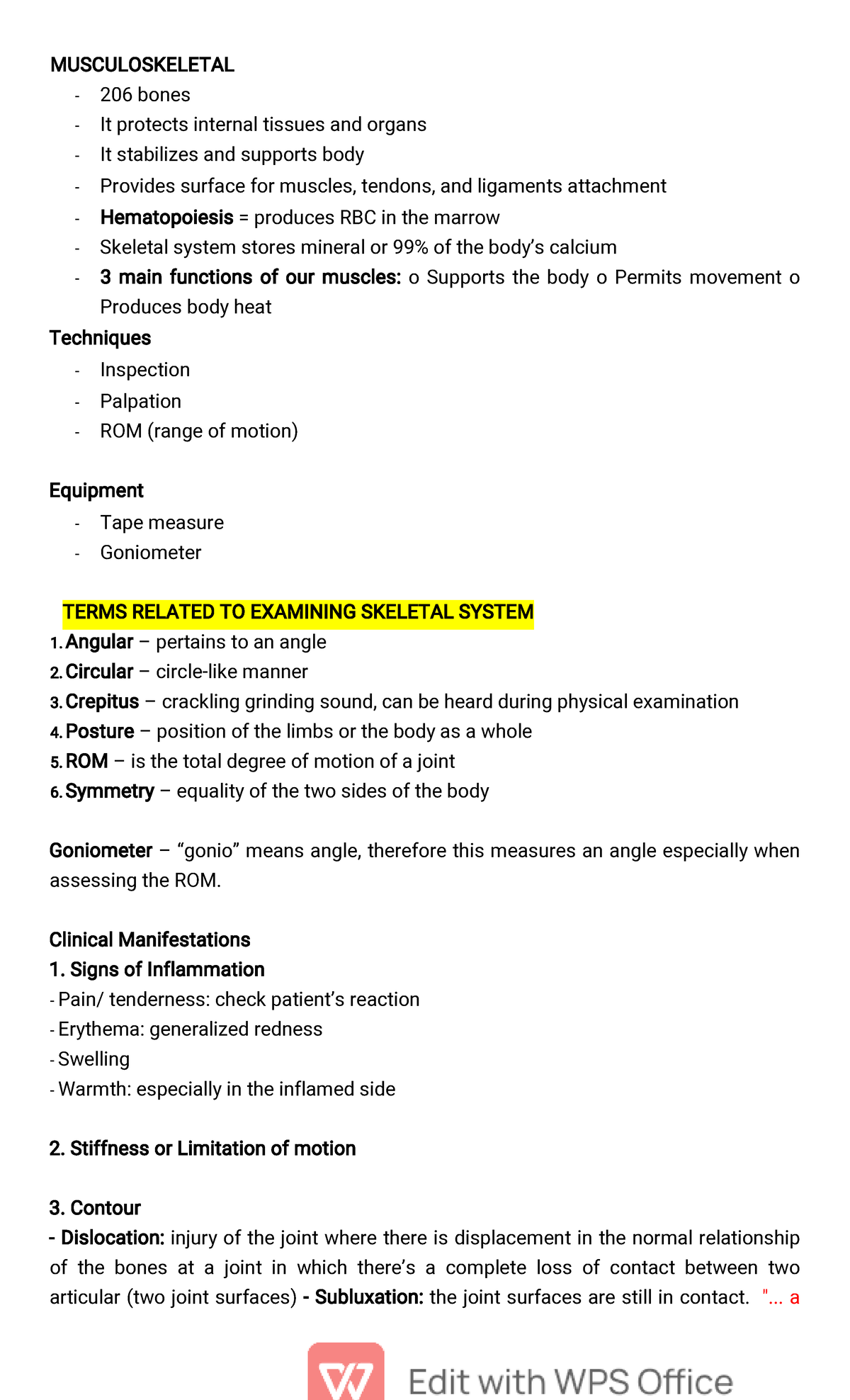 MD- Musculoskeletal - MUSCULOSKELETAL 206 bones It protects internal ...