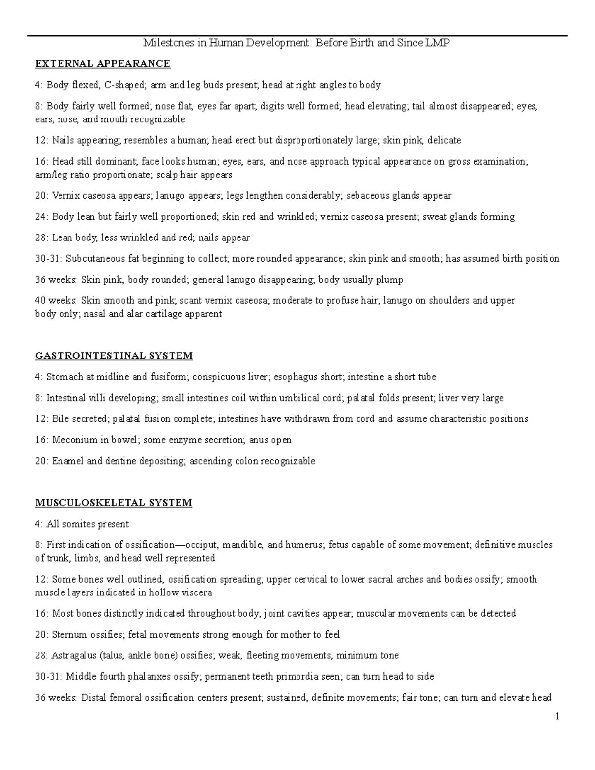 Fetal Development _ Key points to Remember - 1 Milestones in Human ...