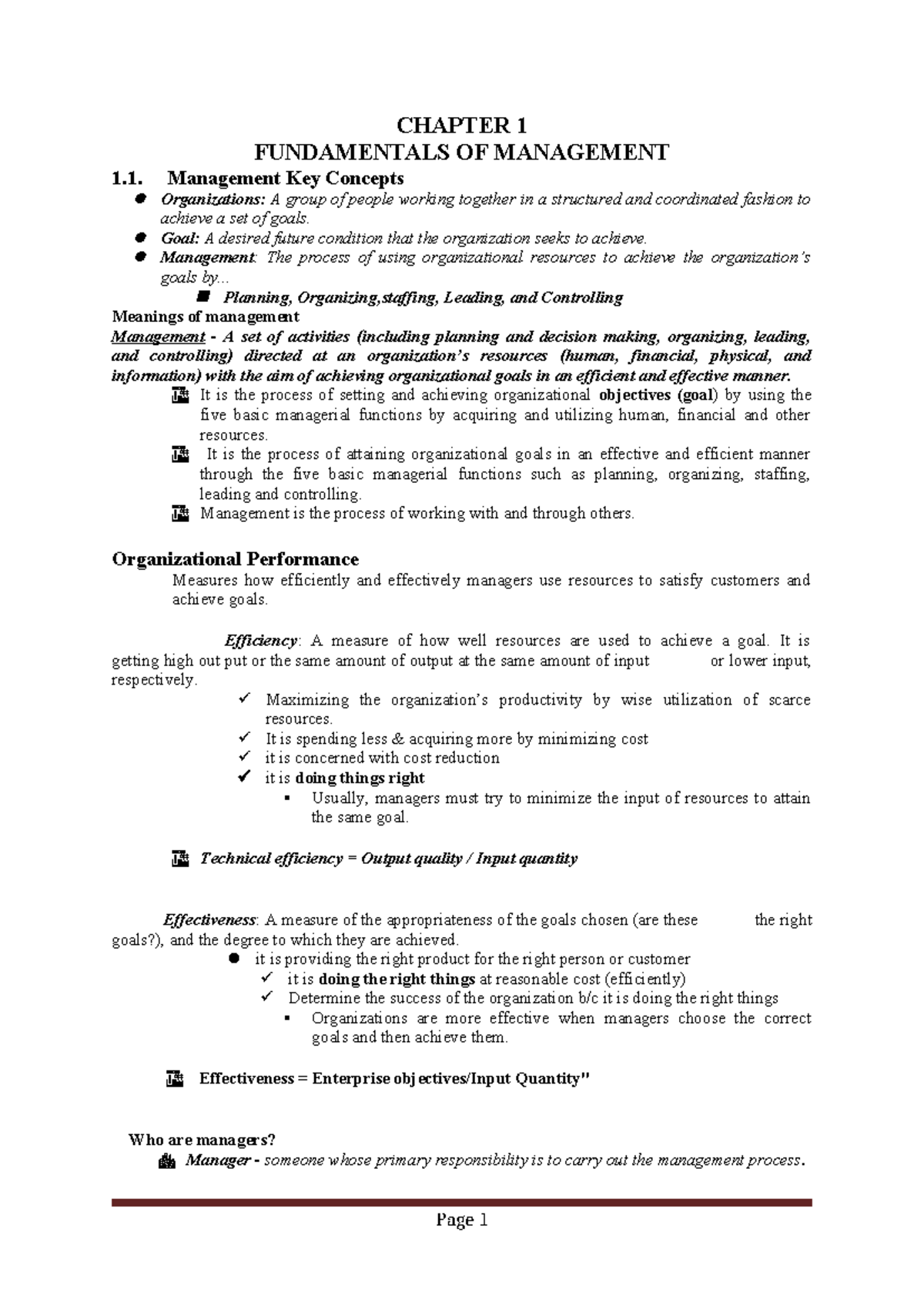 MGMT CHPT 1 - Introduction - CHAPTER 1 FUNDAMENTALS OF MANAGEMENT ...