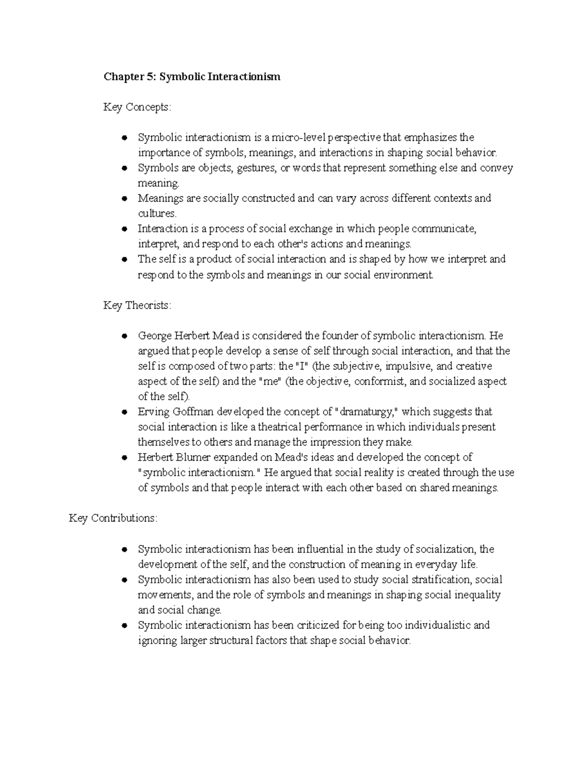 SOC 200 Ch 5 - SOC 200 Notes Ch 5 - Chapter 5: Symbolic Interactionism ...