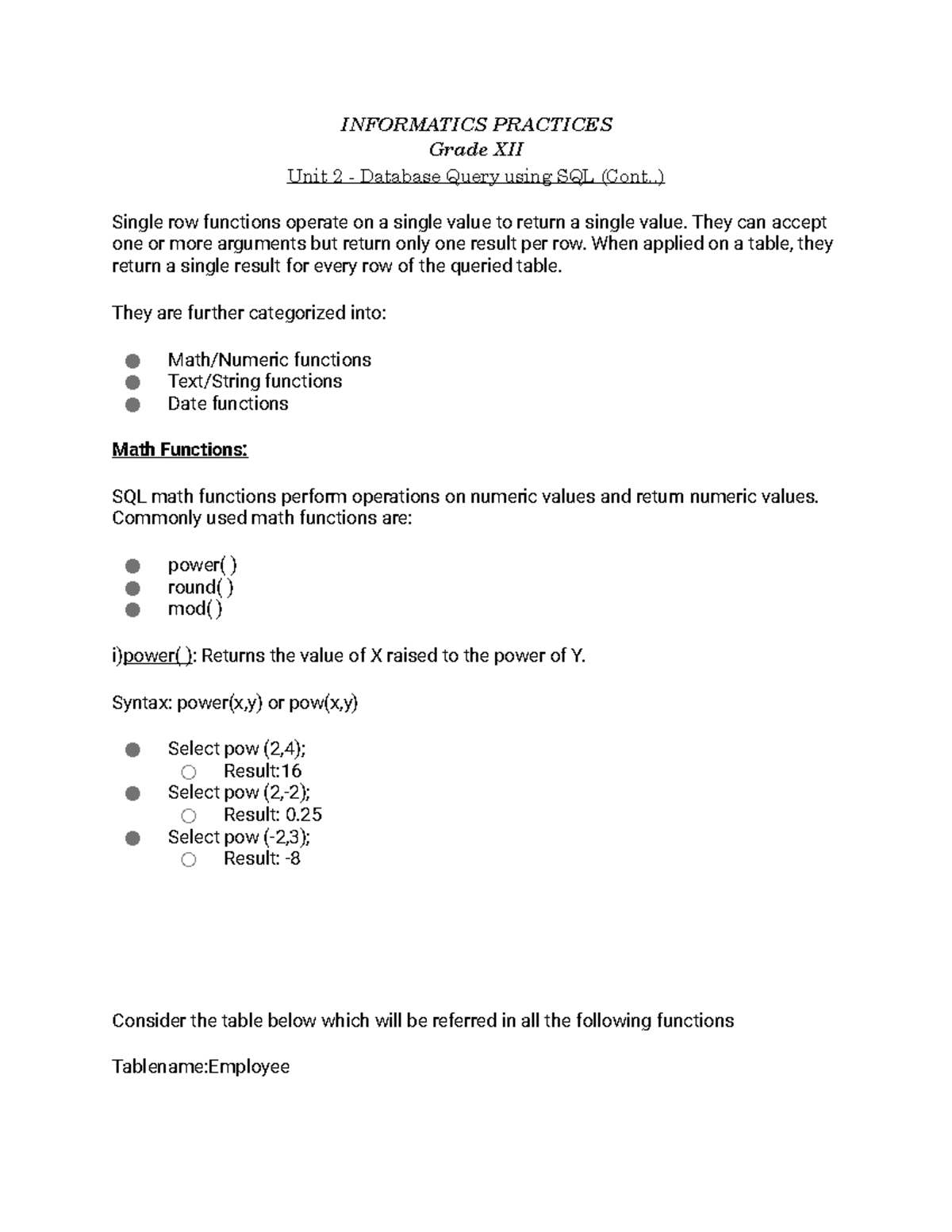 Notes 2 - INFORMATICS PRACTICES Grade XII Unit 2 - Database Query using ...