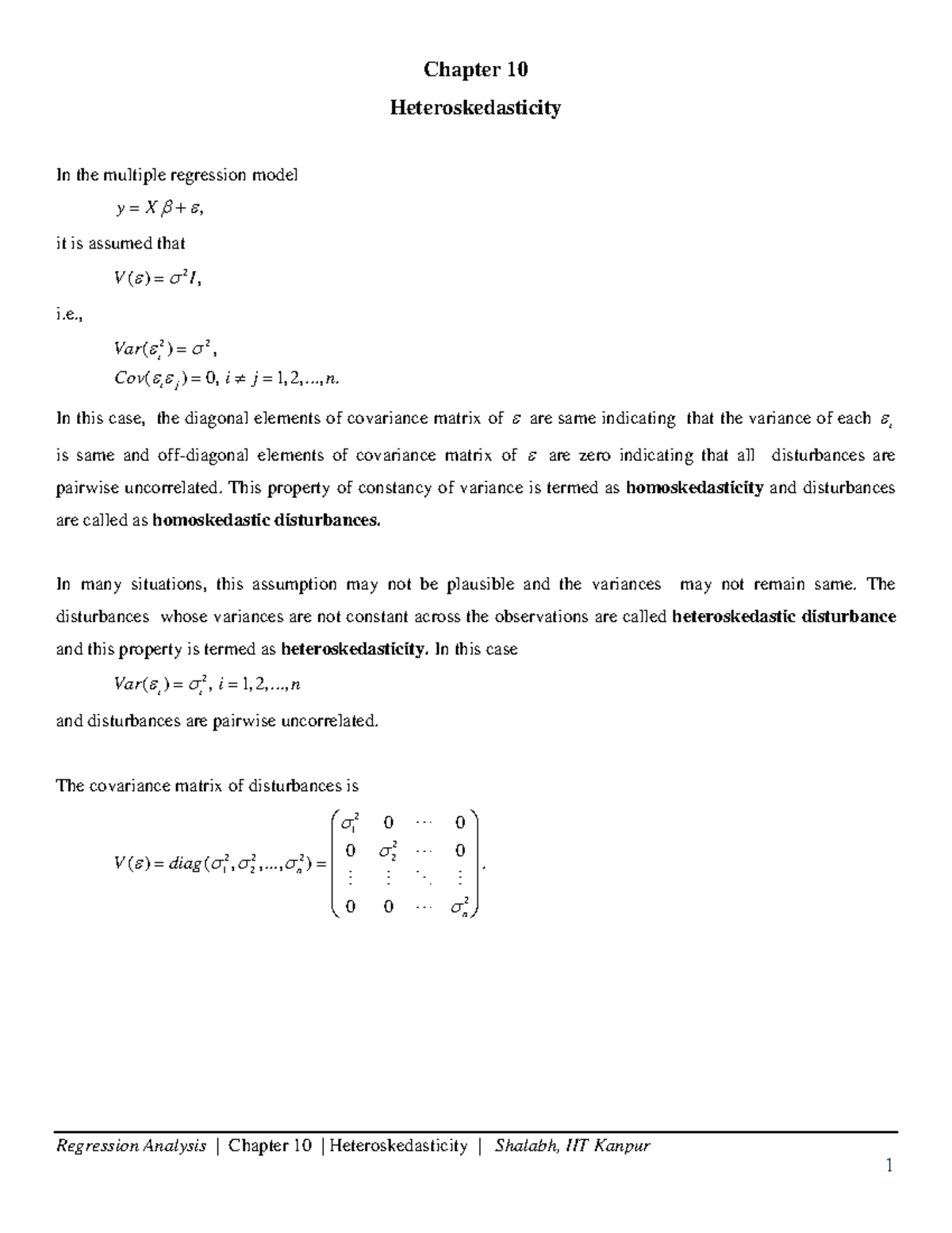 Chapter 10-Regression-Heteroskedasticity - Chapter 10 Heteroskedasticity In the multiple ...