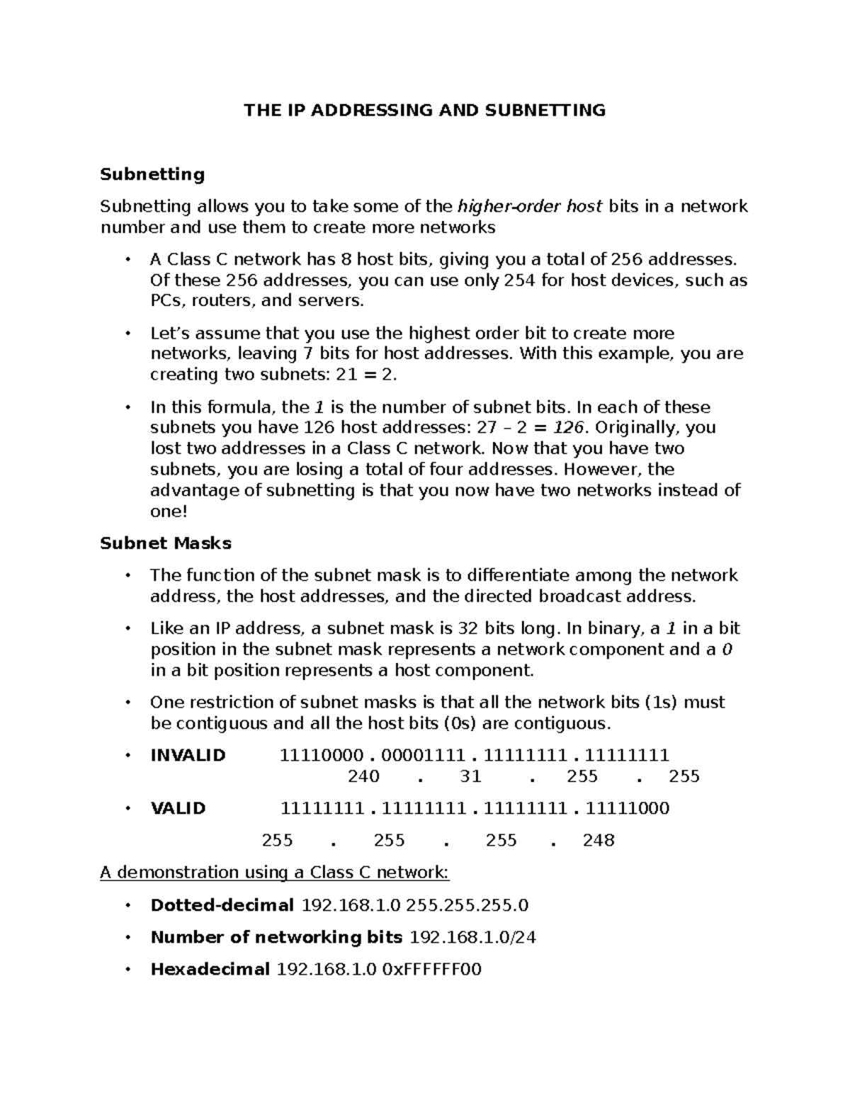 The Ip Addressing And Subnetting The Ip Addressing And Subnetting Subnetting Subnetting Allows
