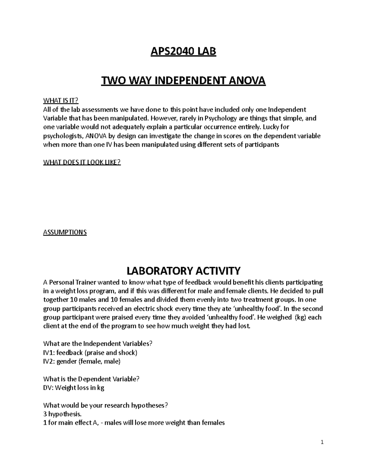 APS2040 session 5 TWO WAY anova LAB Student - APS2040 LAB TWO WAY INDEPENDENT ANOVA WHAT IS IT ...