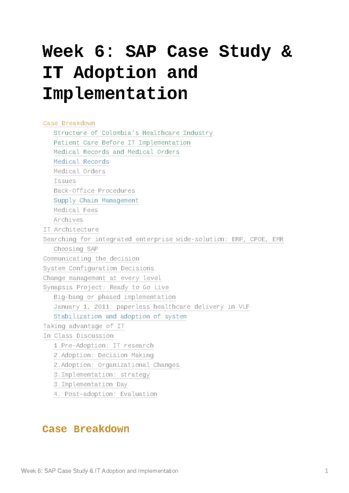 Week 6 SAP Case Study IT Adoption and Implementation - Week 6: SAP Case ...