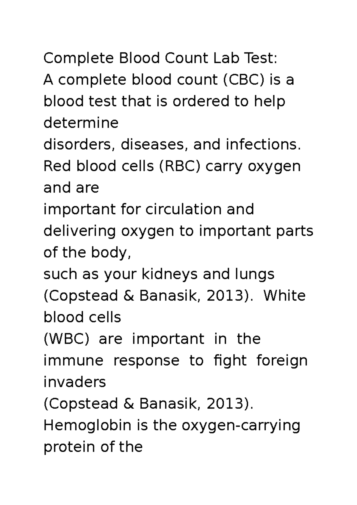Complete Blood Count Lab Test - Red blood cells (RBC) carry oxygen and ...
