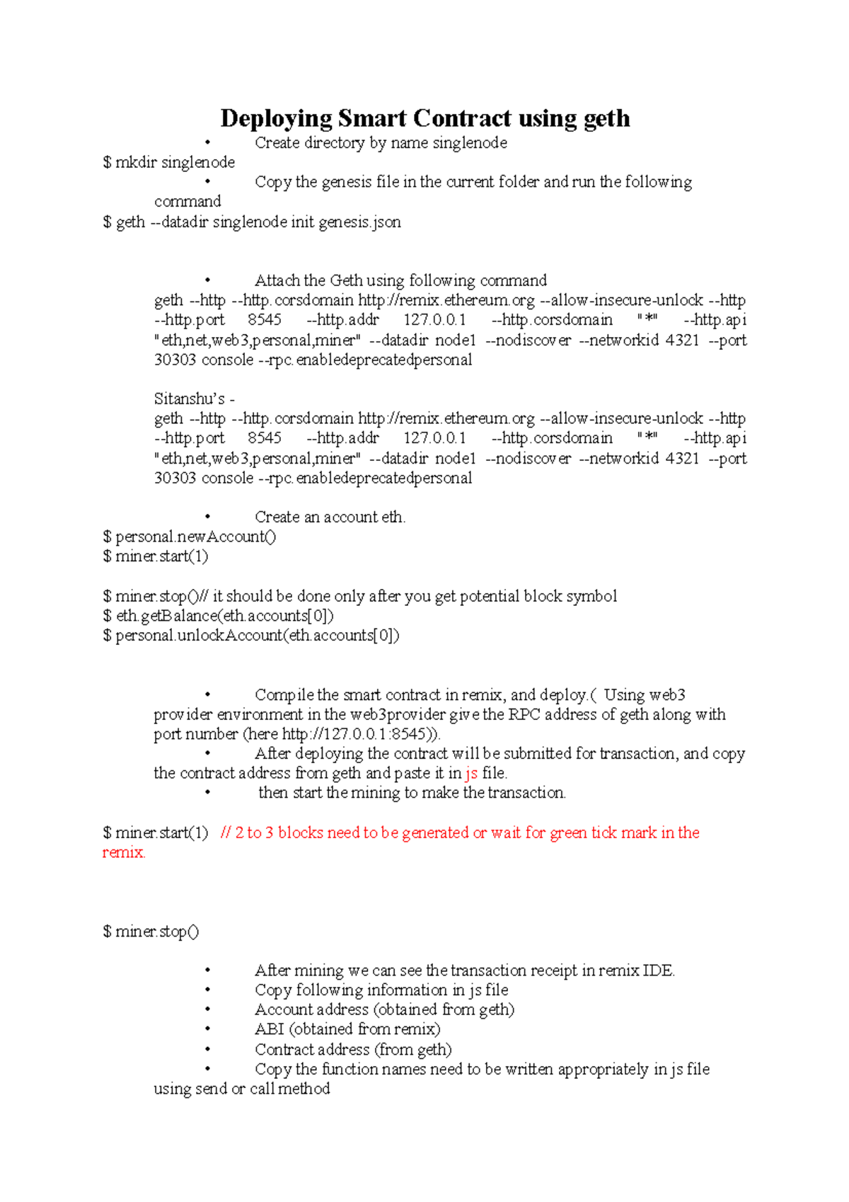 Singlenode smartcontact deployment modified - Deploying Smart Contract using geth Create ...
