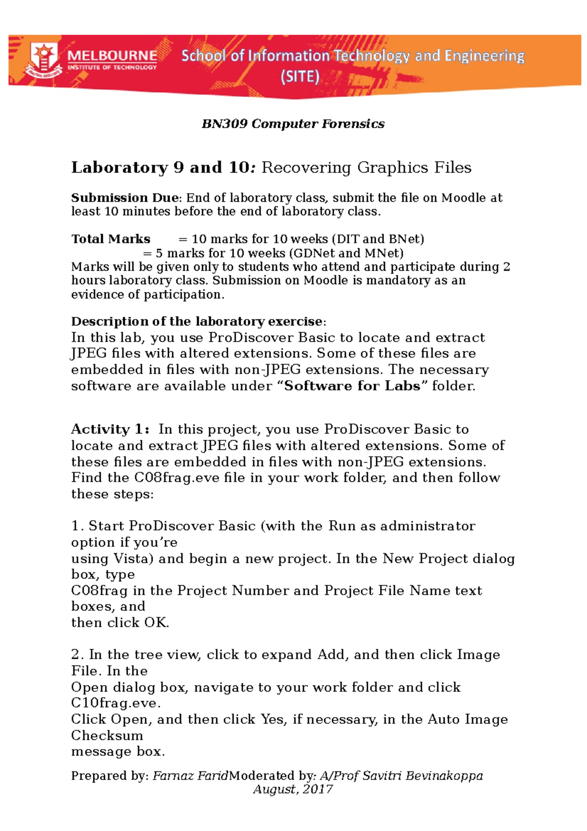 Lab9and10 - lab work - BN309 Computer Forensics Laboratory 9 and 10: Recovering Graphics Files ...