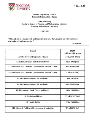 PH1012 Formula Sheet - PH1011 - NTU - Studocu