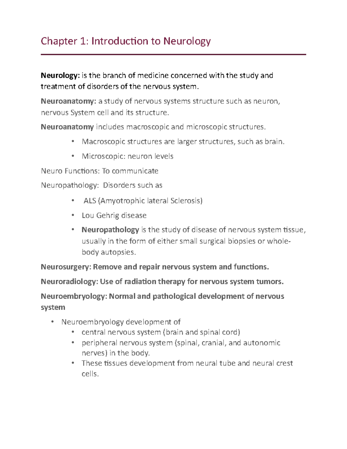 Chapter 1 - Chapter 1: Introduction to Neurology Neurology: is the ...