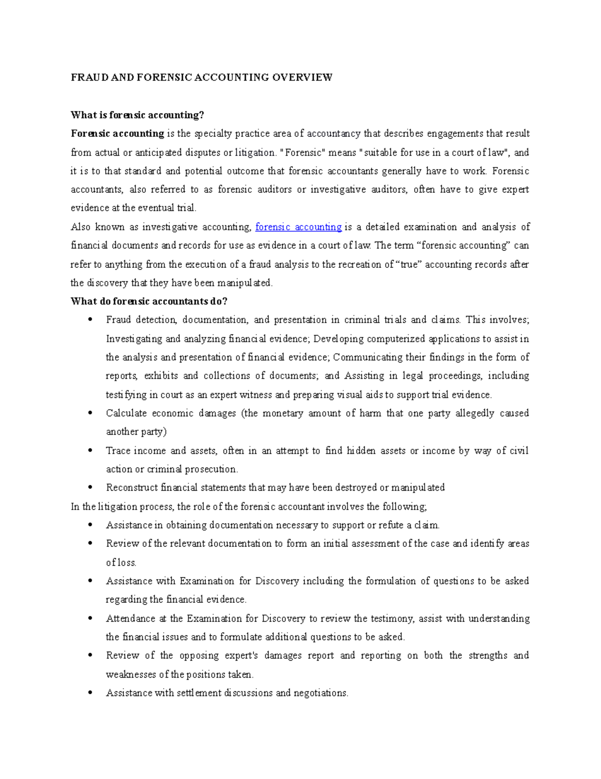 1 Fraud AND Forensic Accouting Overview - FRAUD AND FORENSIC ACCOUNTING ...